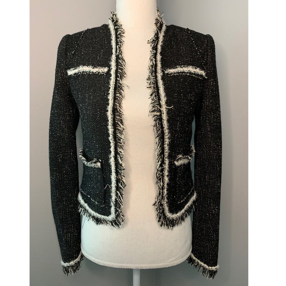 Rebecca Taylor Fringe Tweed Chain Detail Jacket - Gem